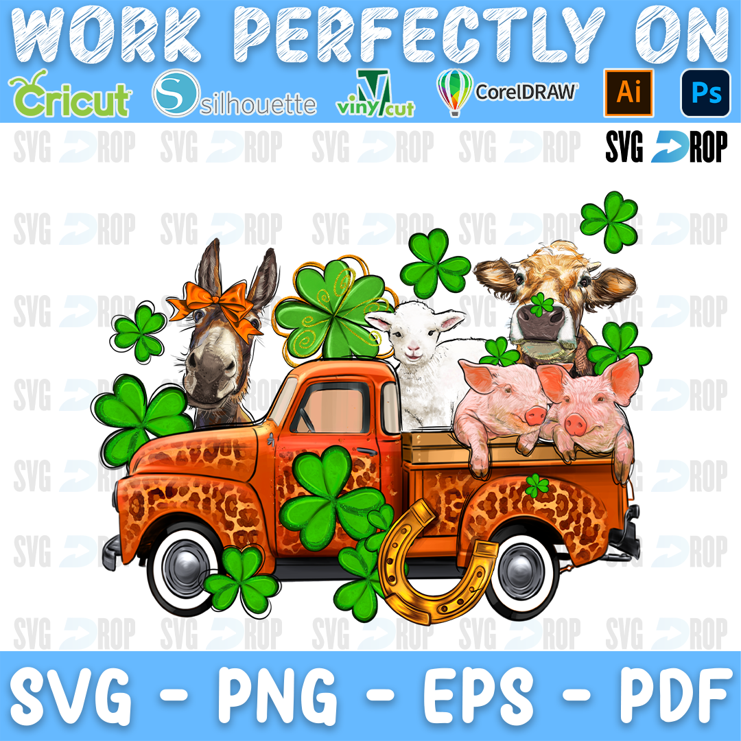 St Patricks Farm Animals and Truck PNG | SVG DROP