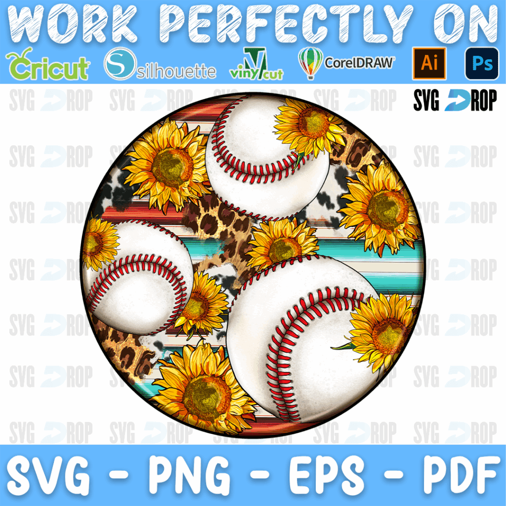 Baseball Leopard Cowhide Sunflowers Car Coaster PNG | SVG DROP