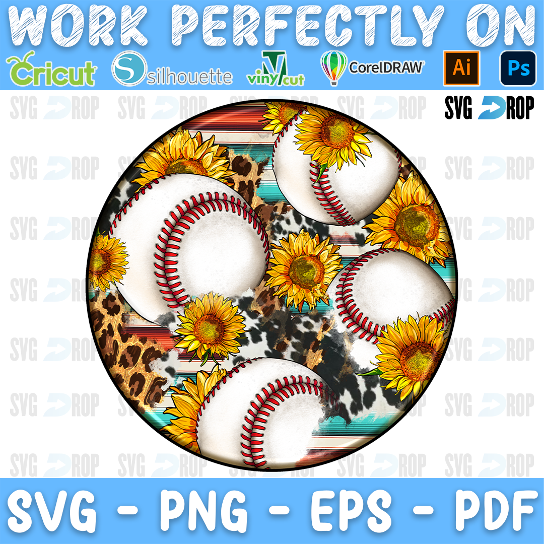 Baseball Leopard Cowhide Sunflowers Car PNG | SVG DROP